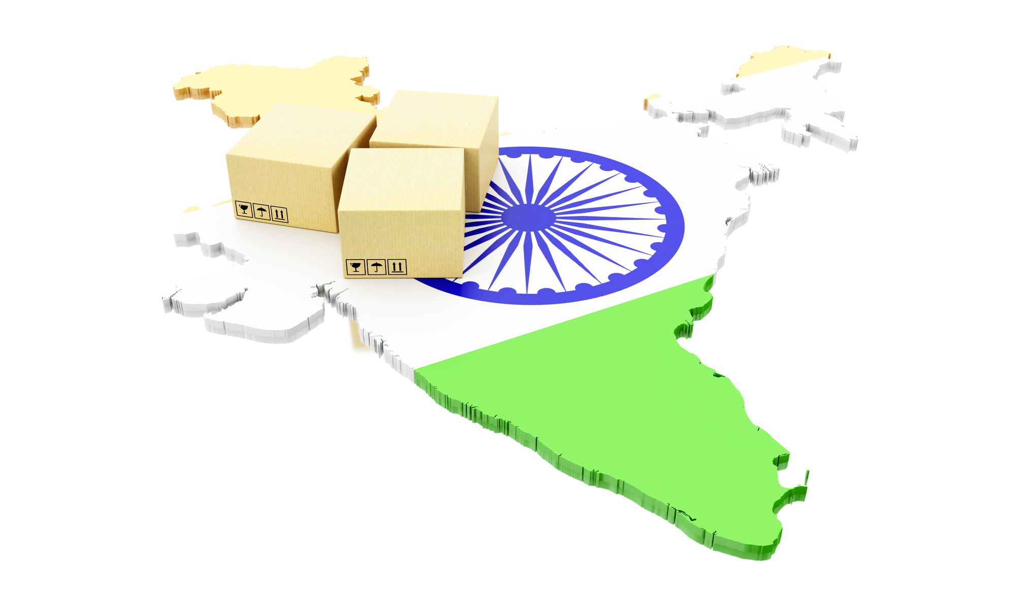 3d India map with cardboard boxes - ePacket Express